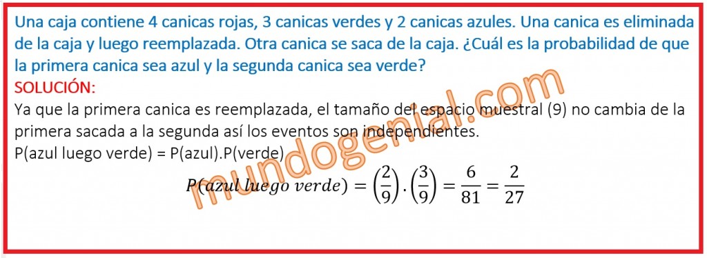 Una caja contiene 4 canicas rojas, 3 canicas verdes y 2 canicas azules ...