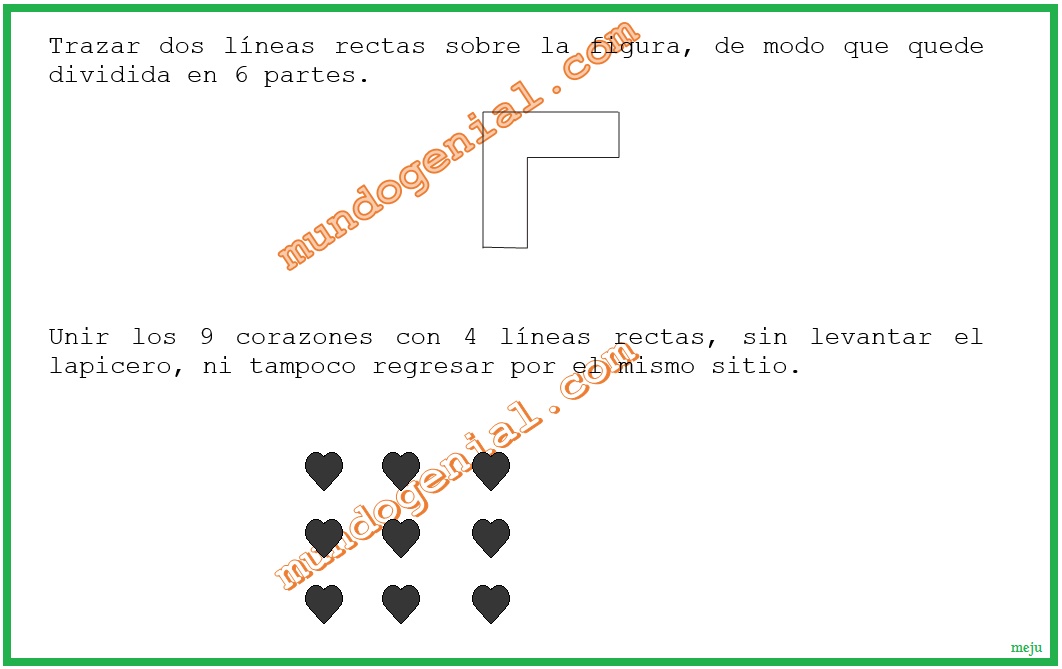 Unir los 9 corazones con 4 líneas rectas, sin levantar el lapicero, ni ...