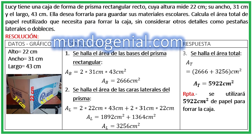 Lucy tiene una caja de forma de prisma rectangular recto, cuya altura ...