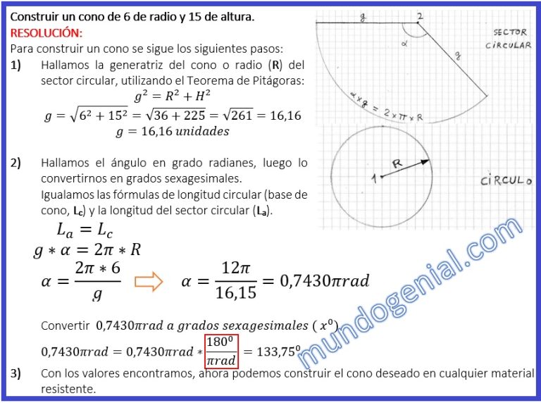 Construir un cono de 6 unidades de radio y 15 unidades de altura ...