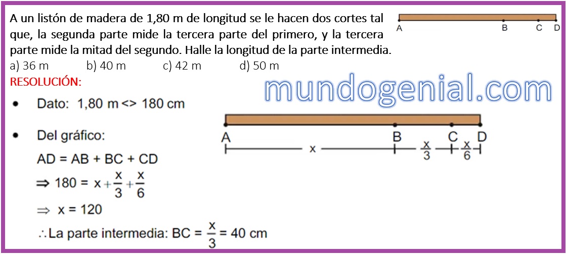 A un listón de madera de 1,80 m de longitud se le hacen dos cortes tal ...