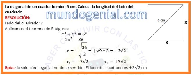 La diagonal de un cuadrado mide 6 cm. Calcula la longitud del lado del ...